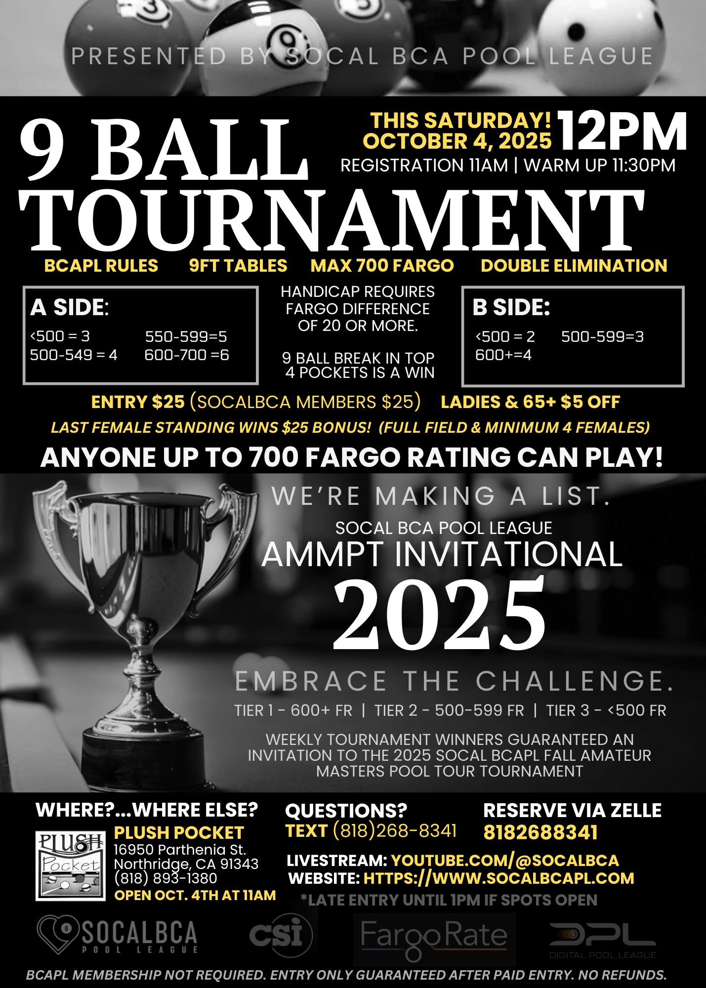 Max 700 Fargo 9B DE 9ft Tournament 10-4-2025 – FLYER – SoCal BCA Pool ...