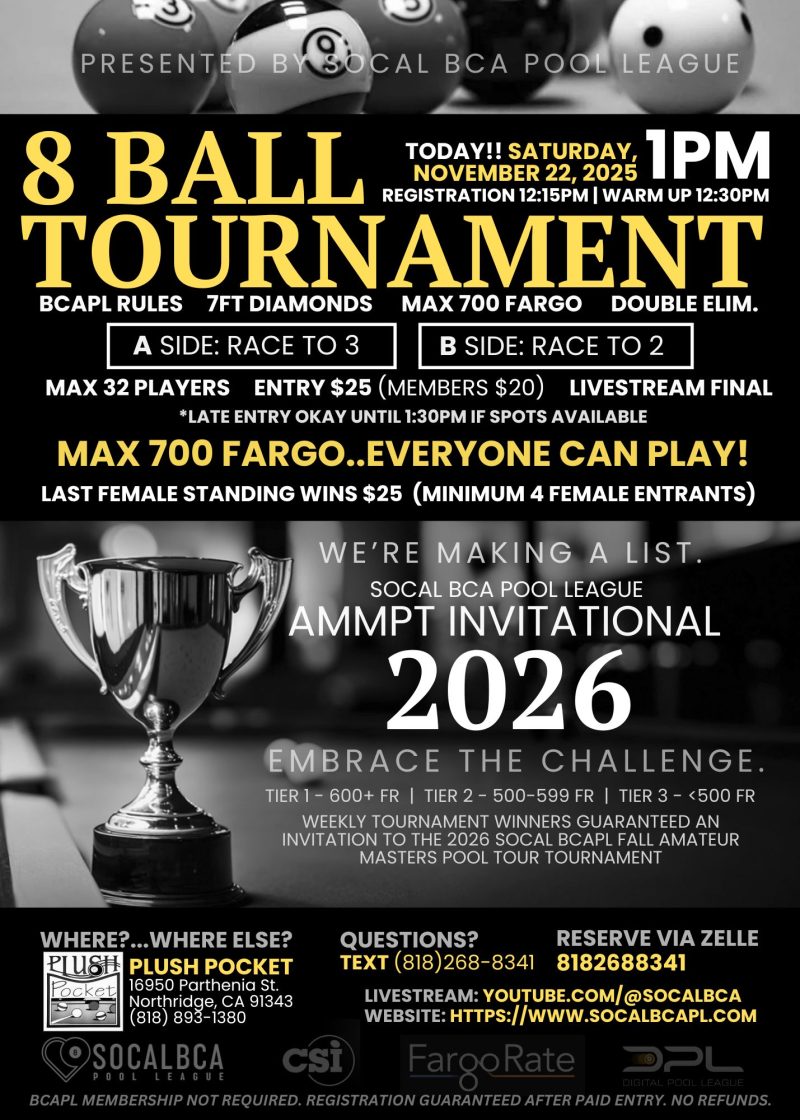 Max 700 Fargo 8B DE 7ft Tournament (NH) 11-22-2025 – FLYER – SoCal BCA ...